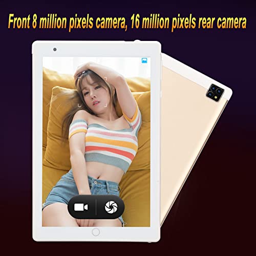 Soraz Tablet, Alloy Glass Portable Tablet 4GB 64GB Dual SIM Mode High Pixels for Outdoor for Indoor for Travel (Gold)