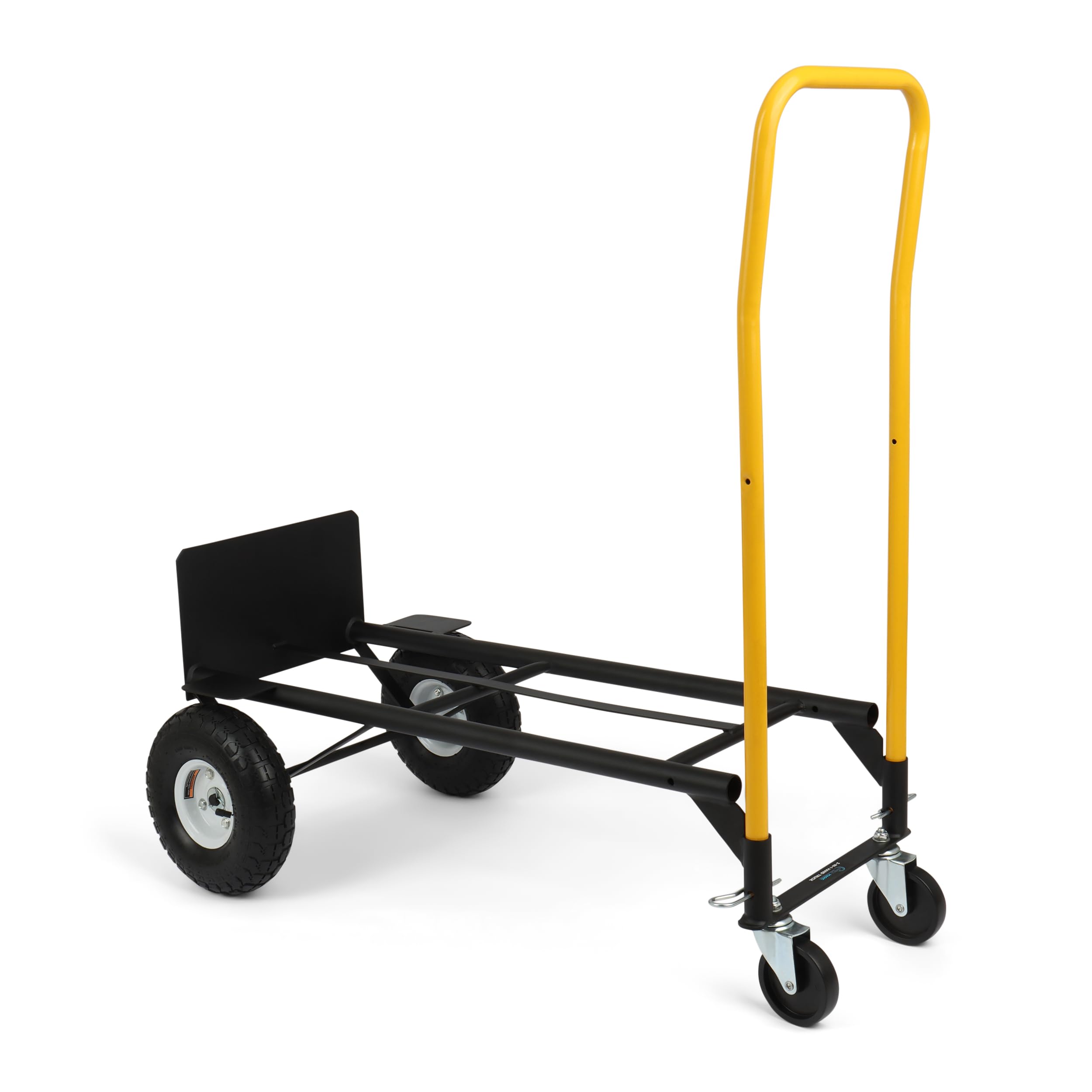 Simpli-Magic 800 lb Capacity 2 in 1 Convertible Hand Truck and Dolly with 10" Flat-Free Solid Rubber Wheels,Black with Yellow Handle.