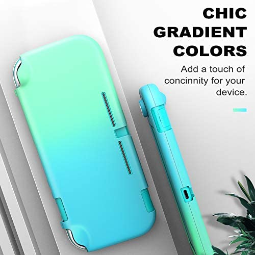 MoKo Protective Case Compatible with Nintendo Switch Lite, PC Protective Case Cover with 4 Thumb Grip Caps & 2 HD-Clear Tempered Glass Screen Protectors, Anti-Scratch Non-Slip Case, Blue + Green