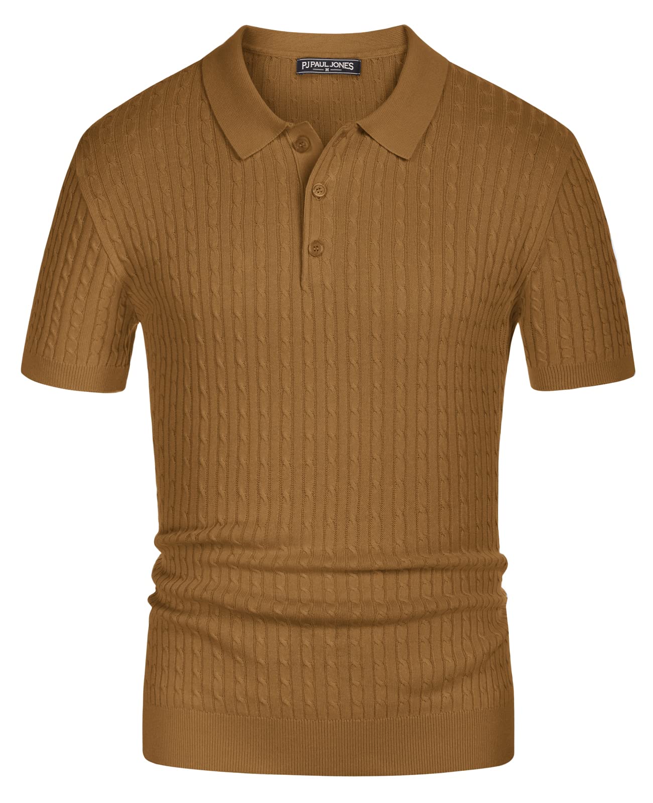 PJ PAUL JONES Mens Cable Knitted Polo Shirts Knitting Lightweight Golf Tee Shirt for Summer Black