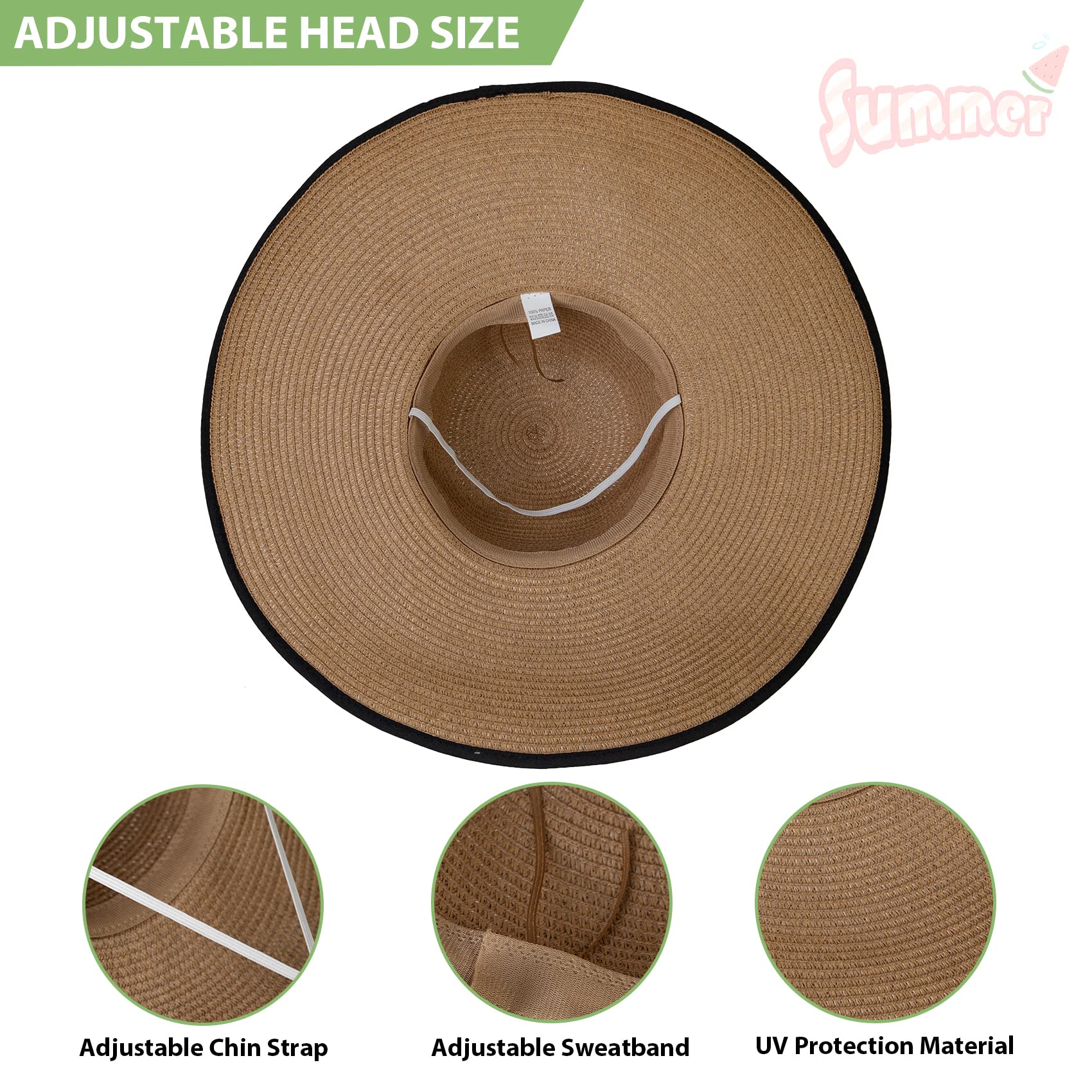 Sierry Floppy Sun Hats for Women Wide Brim Summer Beach Foldable Travel Straw Hats UV Protection(C1-Beige)