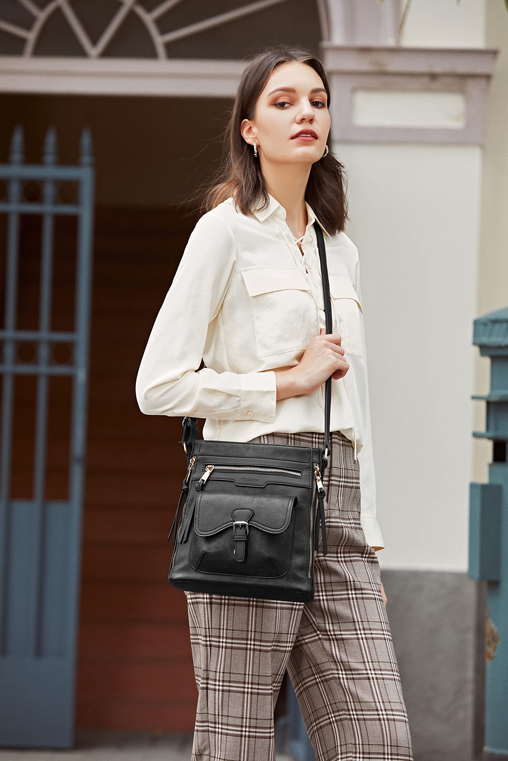 RICH LEAF Women Crossbody Bag Shoulder Handbags Purse Long Over Strap Tassel Multiple Pockets Lightweight Black