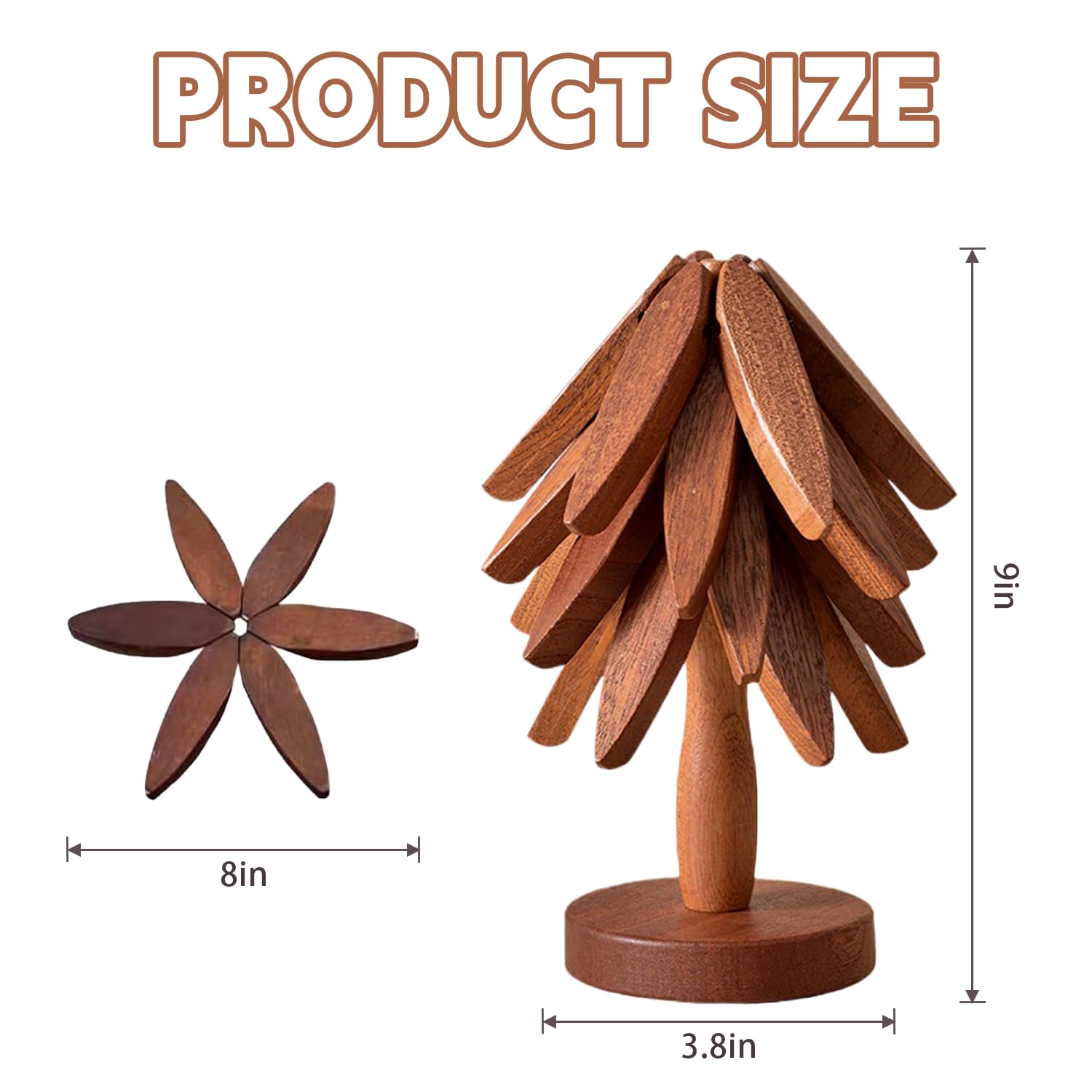 Wooden Trivets for Hot Dishes, Tree Shape Trivet Set,Trivets for Hot Dishes - 4 Wooden Trivets + 1 Stand stored Like a Christmas Tree (Walnut Wood)