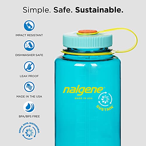 Nalgene Sustain Tritan BPA-Free Water Bottle Made with Material Derived from 50% Plastic Waste, 32 OZ, Wide Mouth,Olive