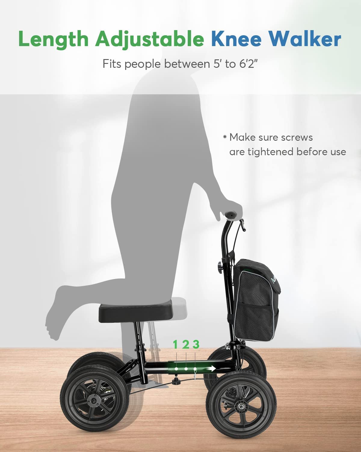 Knee Scooter, All Terrain Knee Scooter for Adults Steerable Knee Walker for Surgery, Broken Foot, Ankle Injuries Heavy Duty Crutches Alternative, Foldable-Knee-Scooter-Walker (Black)