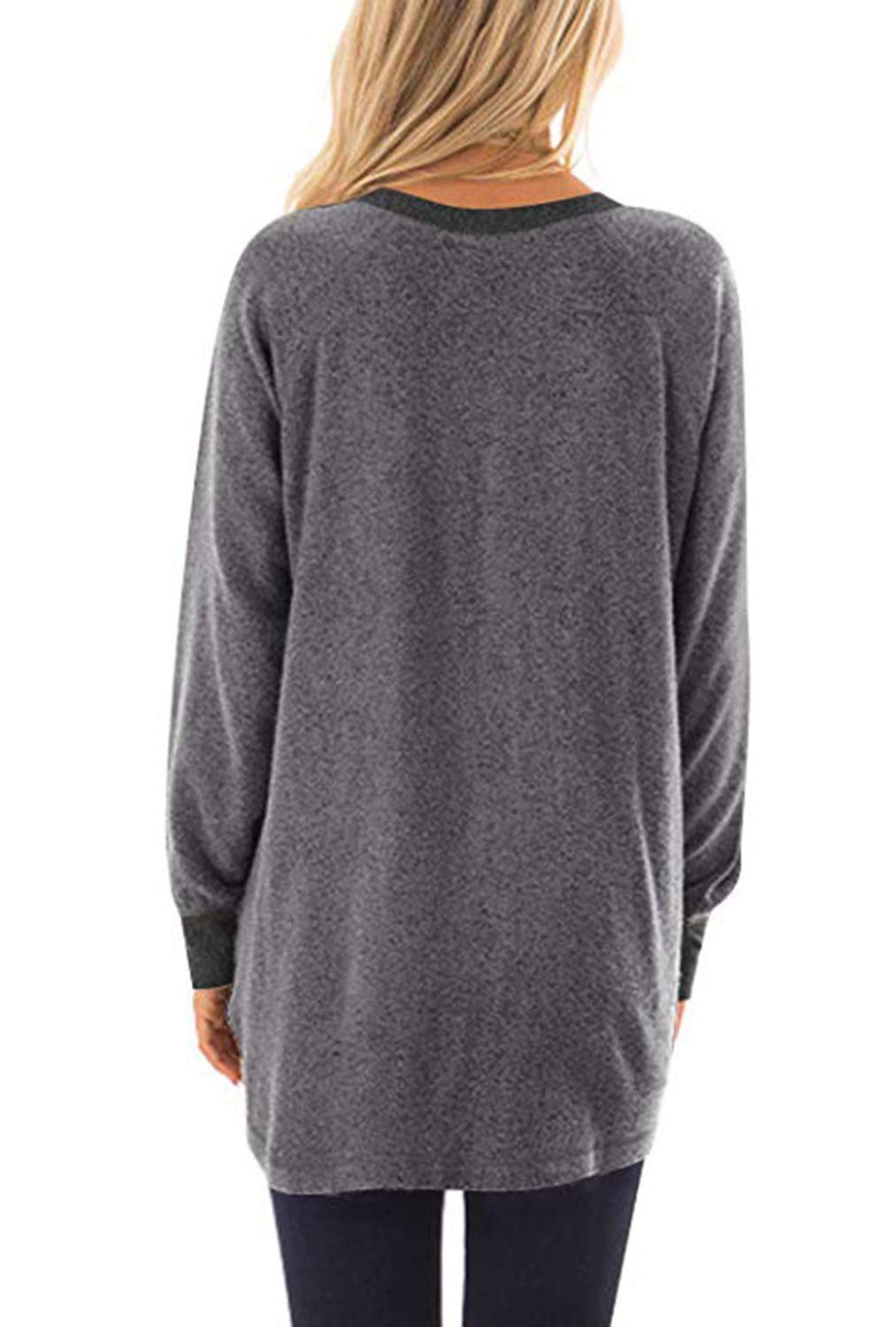 kydely Womens Baggy Long Sleeve Sweatshirts Comfy Sweaters Color Block Blouses Tops T Shirts Grey L