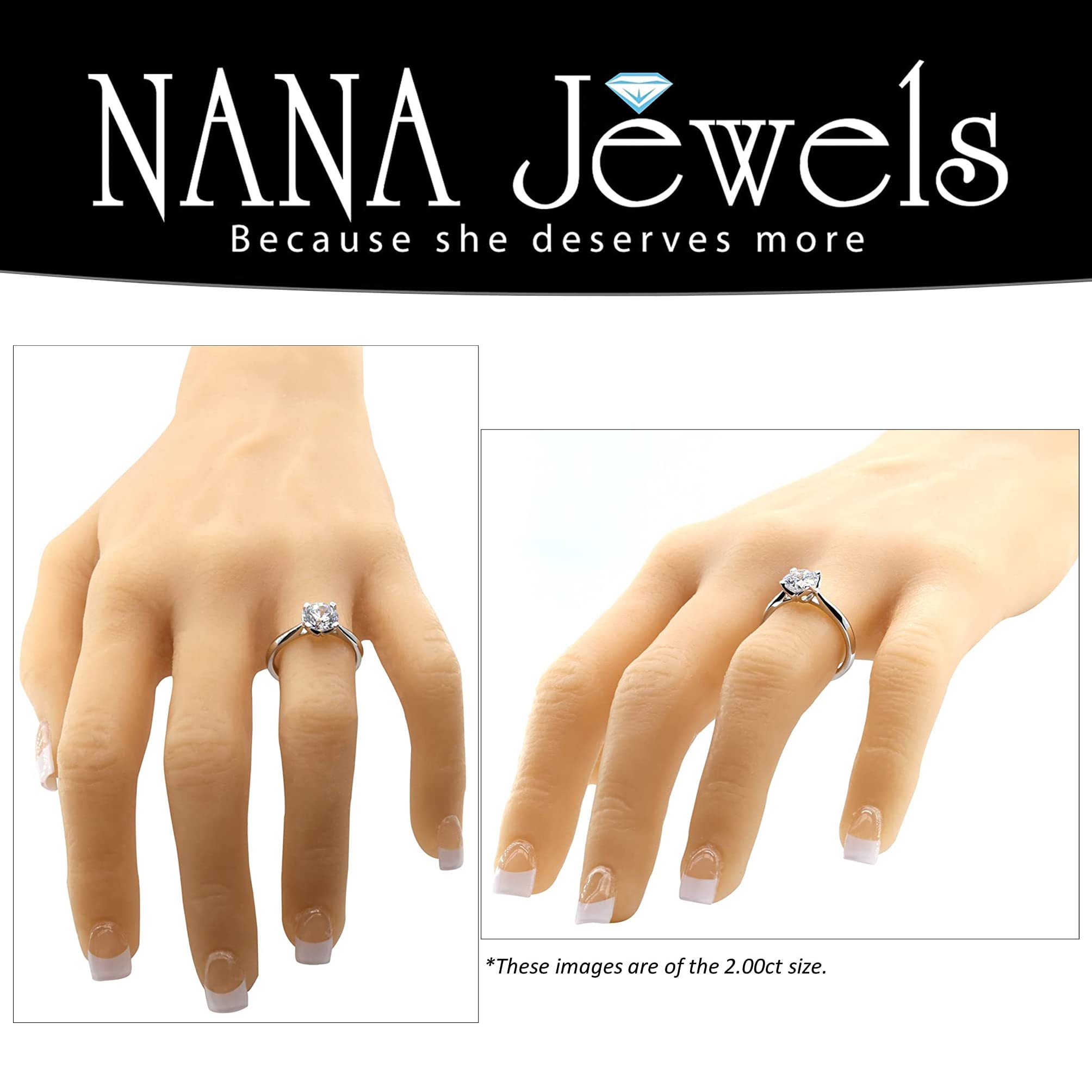 NANA Jewels Heart & Soul Silver 9.0mm (3ct) Round Cut Zirconia Solitaire Engagement Ring - Platinum Plated - Size 7