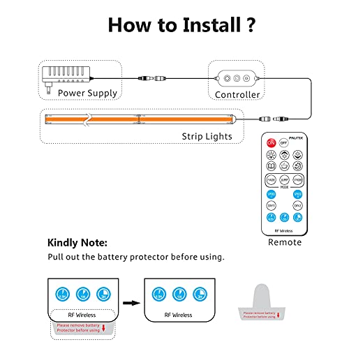 PAUTIX RF Remote Dimmer for Single Color LED Strip Lights,18-Key Wireless Remote and in-line Controller DC 5-24V for 3528/2835/5050/COB LED Tape Lights,Timer Function