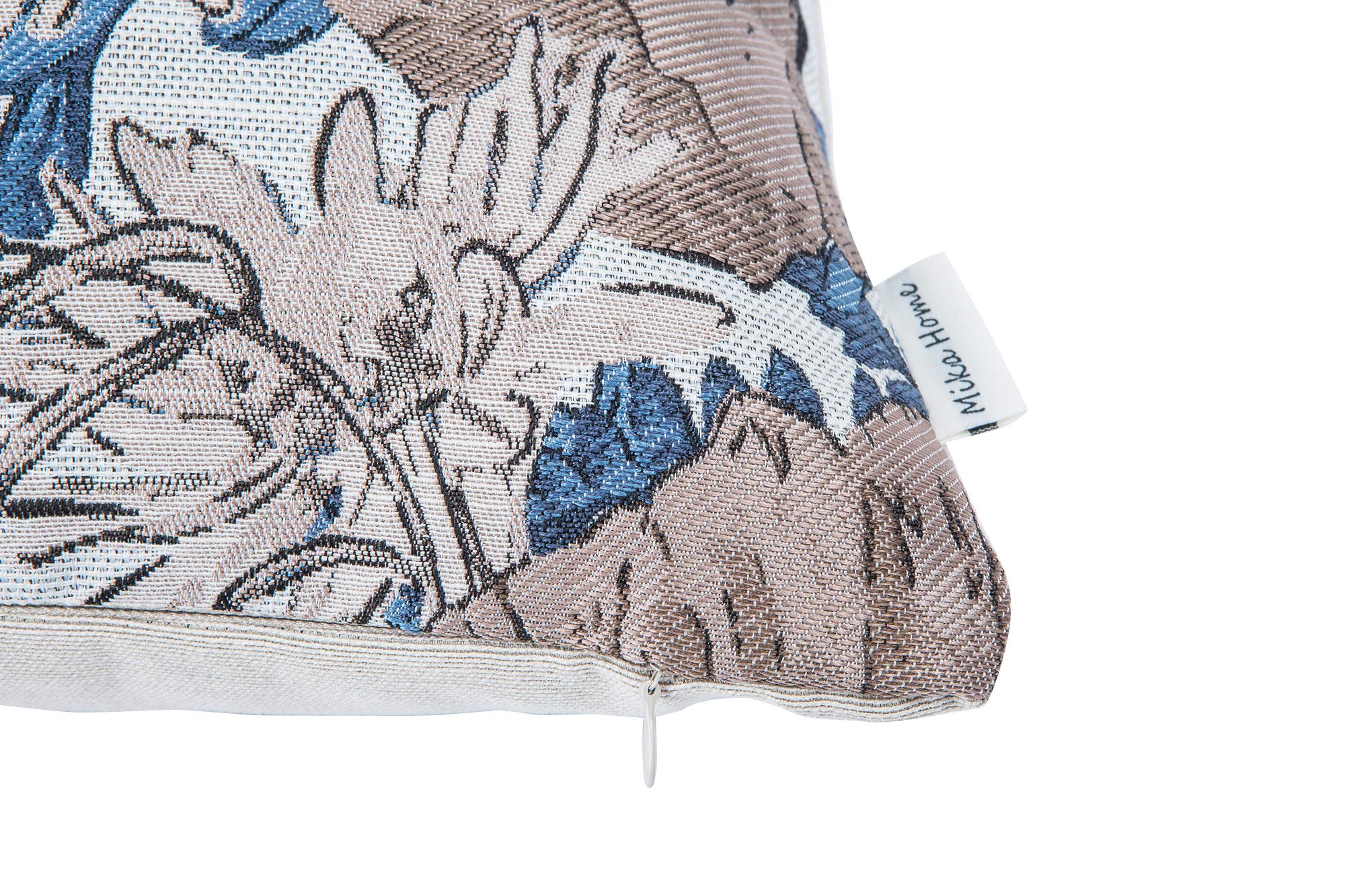 Mika Home Set of 4 Blue Garden Series Throw Pillow Covers Pillow Cases for Sofa Couch Home Decorations Flowers and Leaves 18" x 18" 45cm x 45cm