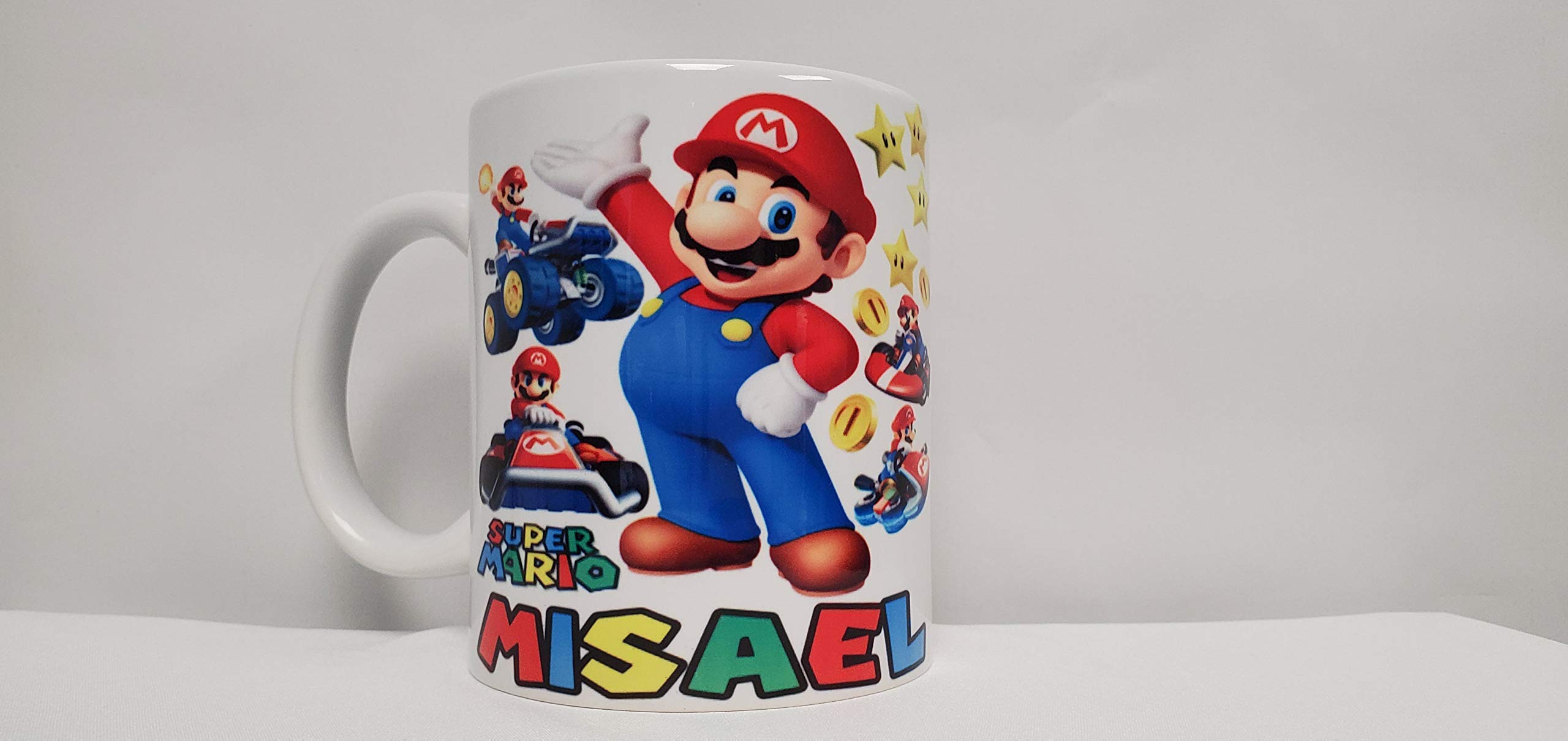 Personalize your Mario Bros chocolate or coffee ceramic mug, Mario gift mugs, gamer mug, put your name or text for front and back, use with left or right hand.Tazas personalizadas.