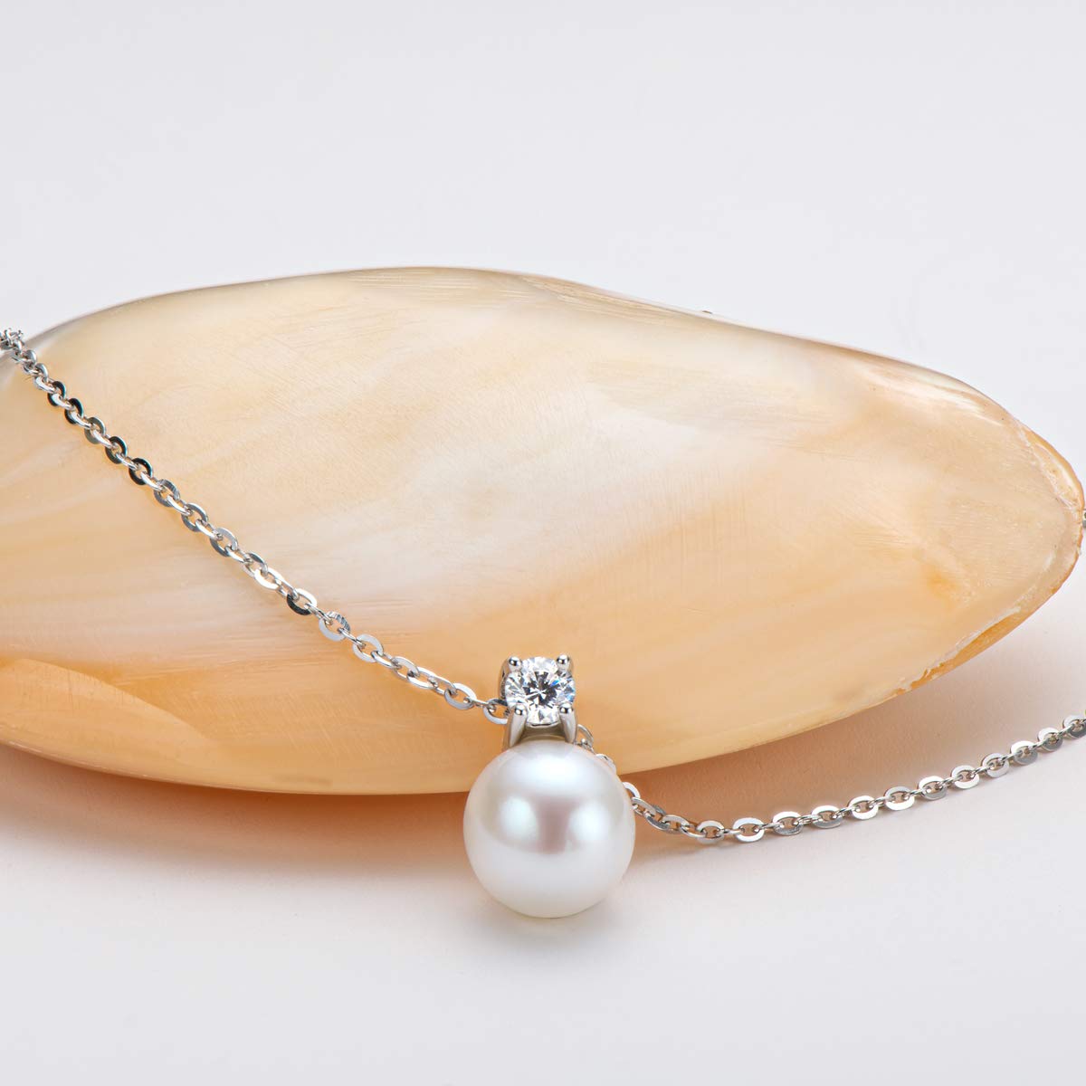 Pearl Necklace Single Freshwater White Pearl Pendant Sterling Silver Chain Jewelry Gift for Mom Mama Mother Day(Size:7.5-8mm)
