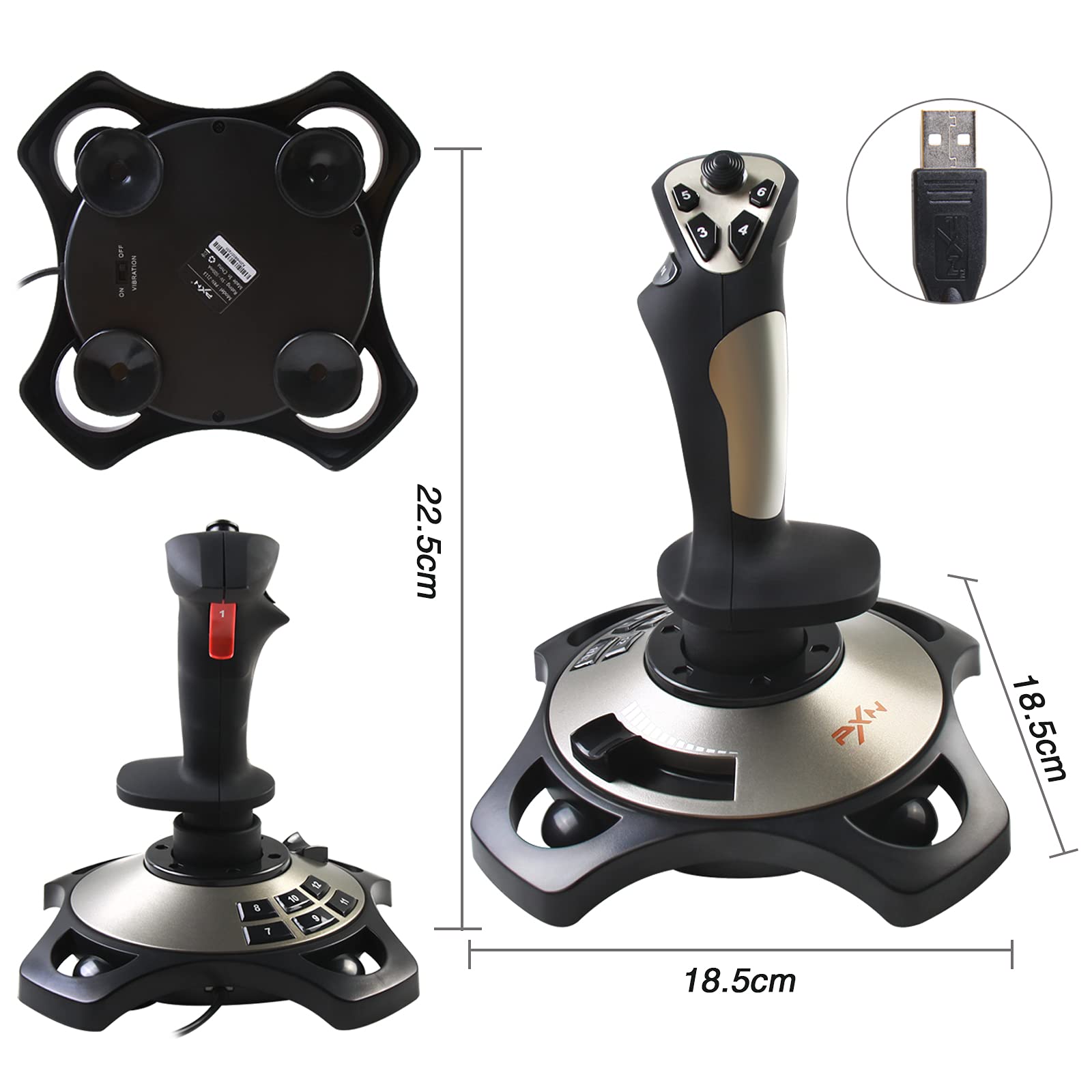 PC Flight Stick, PXN 2113 Flight Joystick with 12 Custom Buttons and Vibration Function, Suitable for PC Windows (2000/XP/7/8/10)