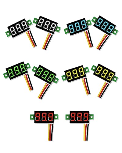 Sumklin Mini DC Voltmeter 3-Wire DC 0-100V Voltage Tester 10PCS 0.28 inch LED Panel 5 Colors Combined