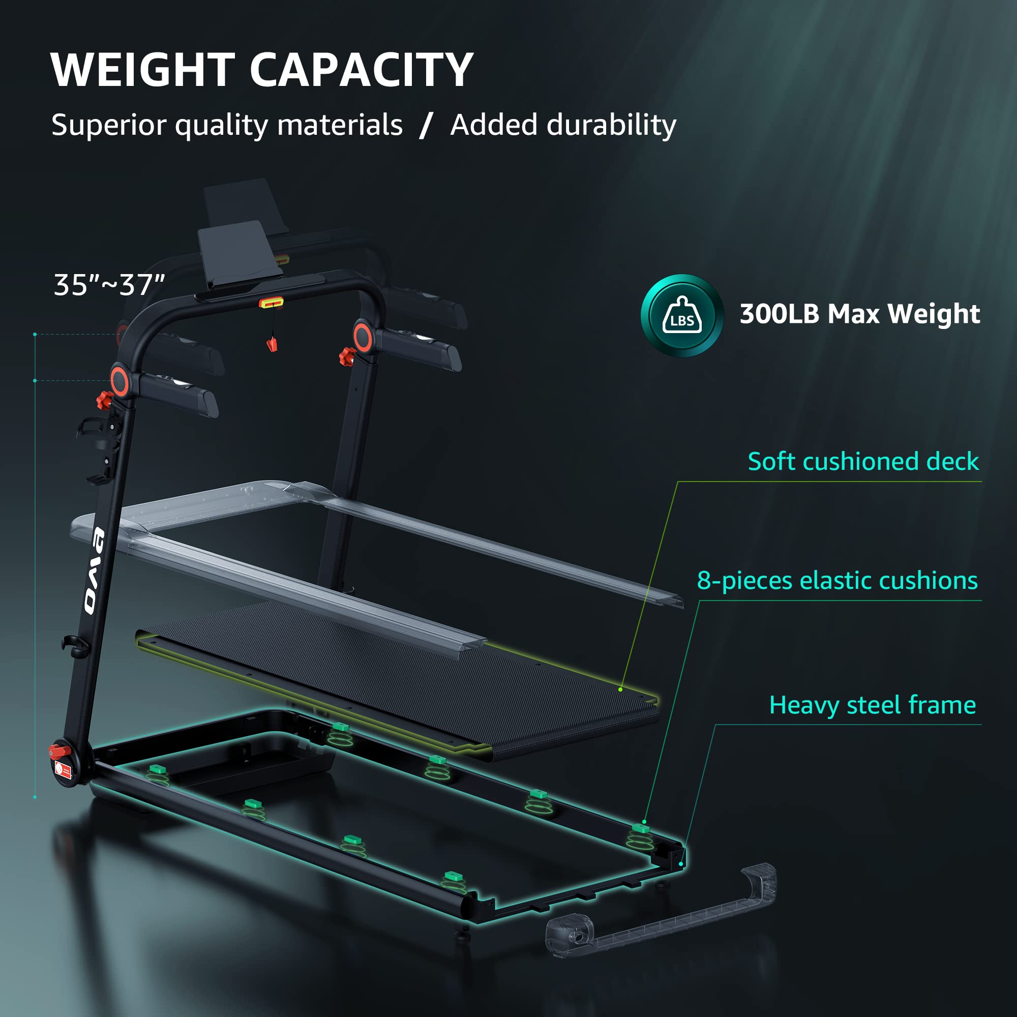 OMA 1012EB Folding Treadmill for Small Spaces Foldable Portable Compact Walking Running Treadmills for Home Gym with 2.25HP 300lb Weight Capacity 48"x17.7" Extended Belt IPad Holder 36 Preset Programs