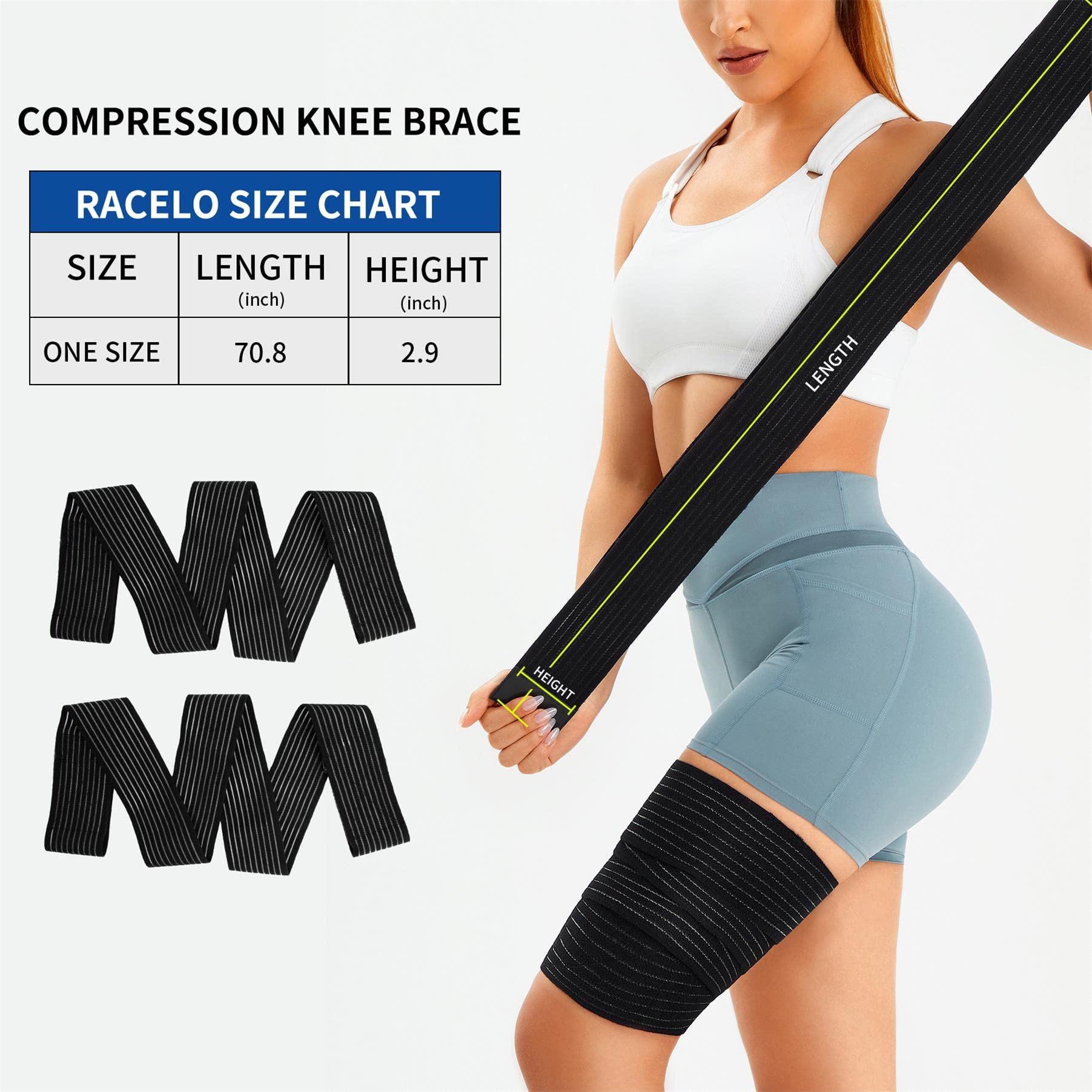 RACELO 2 Pack Sports Knee Brace Wraps for Knee Pain Compression Sleeves Support Bandage for Men and Women
