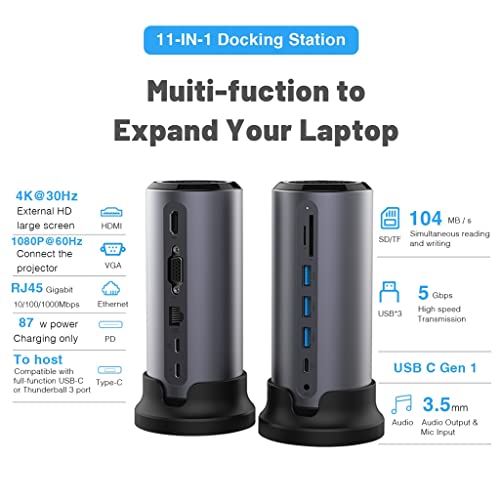 WYFDP 12 in 1 USB C HUB Dock USB C to Multi HDMI RJ45 VGA USB 3.0 USB C Data with PD Power Adapter Docking Station USB-C