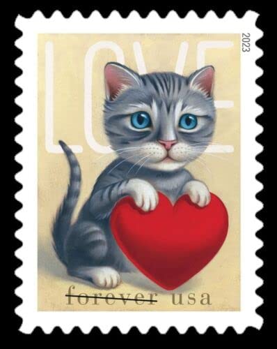 Love 2023 Dog and Cat Forever First Class Postage Stamps 1/2 Sheet (10 Stamps), Red