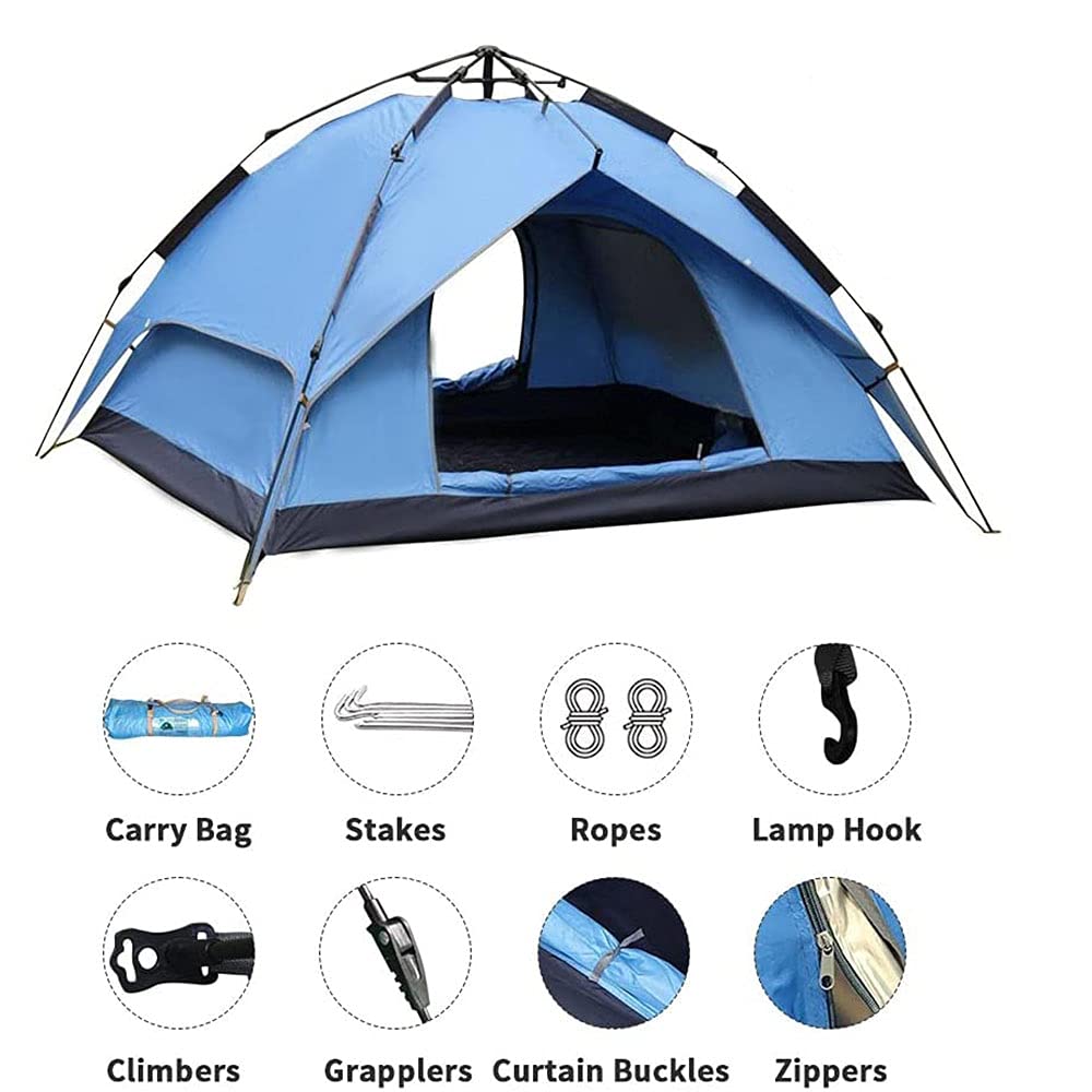 Napfox Instant Pop Up Tent Camping Tent 2/3 Person Size Automatic Setup Portable Durable Tent Waterproof Windproof Rooftop Tents with Rooms for Outdoor Camping Hiking Mountaineering (Blue)