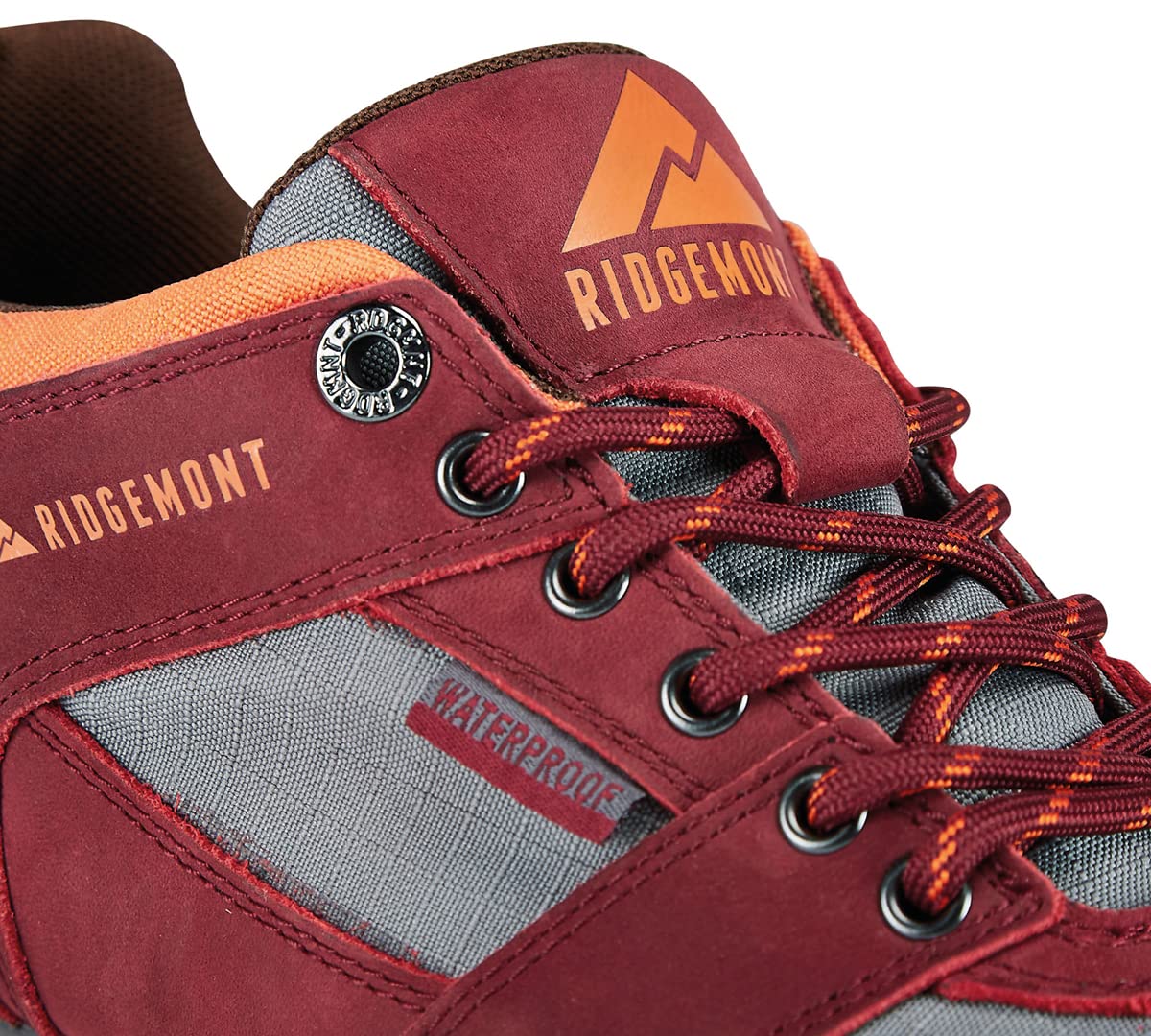 RIDGEMONT Monty Lo Mens Nubuck Leather Walking and Hiking Boots Burgundy/Charcoal US 11.5