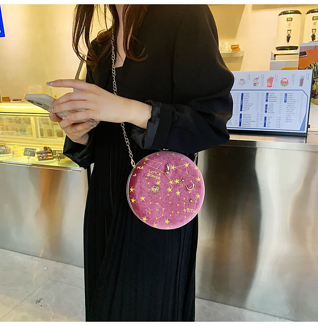 Suede Bun Bag, Embroidered Lock Bag, Sun Moon Star Cross Bag, Vintage Evening Party Bag (Black)