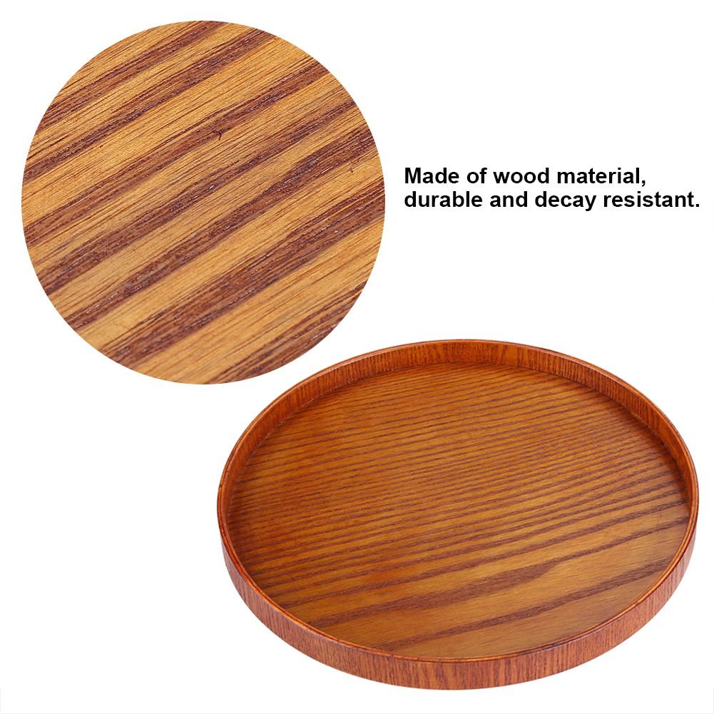 Round Serving Tray, Round Wood Serving Tray, Bar Cafe Wooden Plate Tea Food Server Dishes Water Drink Platter(24CM)