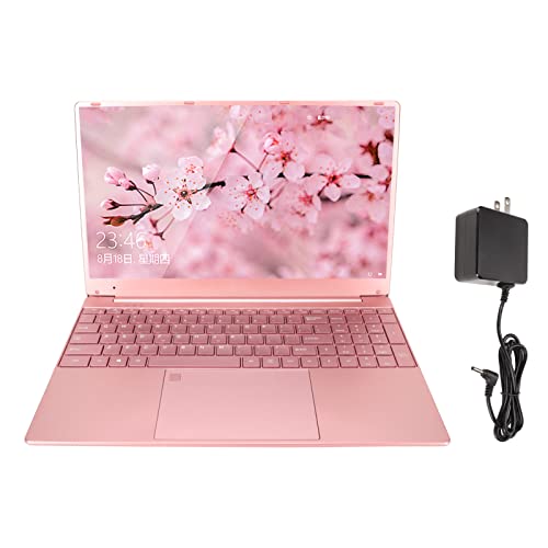 Naroote Gaming Laptop, 100‑240V Pink 2K Resolution IPS 15.6in Laptop for Window11 with Fingerprint Keypad for Office (12+512G US Plug)