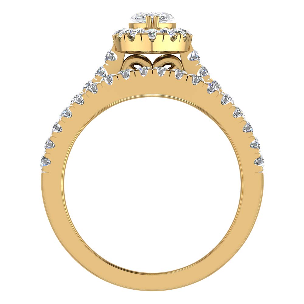 Marquise Cut Halo Diamond Wedding Ring Set 1.25 Carat Total 14K Gold (RS 7)