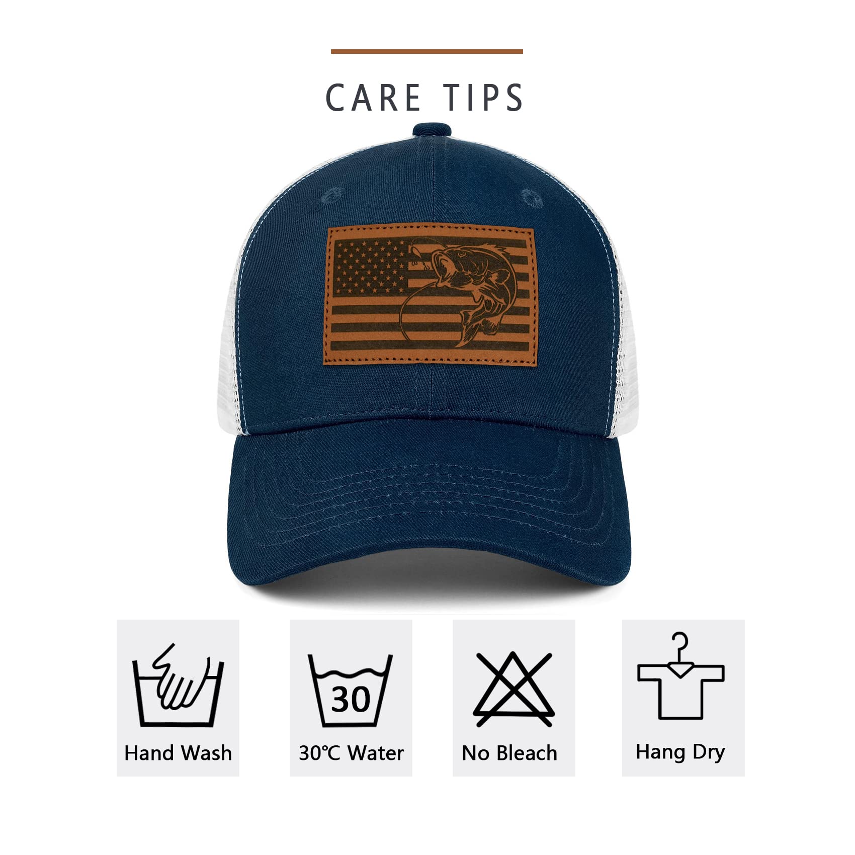 Simocked Fish American Flag Trucker Hat Fishing Hat - Fishing Gifts for Men - Snapback Baseball Cap