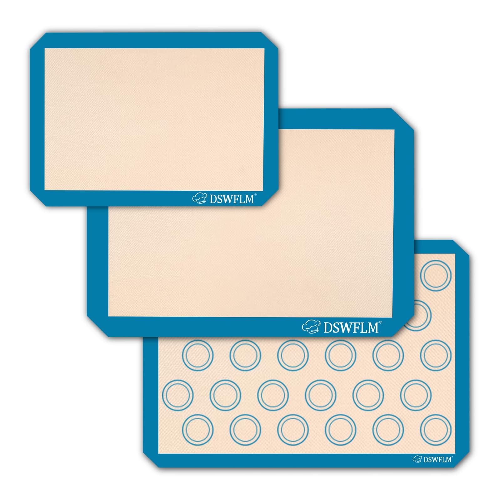 Silicone Baking Mat,Silicone Mats for Baking,100% Non-Stick Reusable Food Safe Liners-Silicone Baking Sheet Great for Macaron, Cookies, Bread and Pastry(3 PACK BLUE)