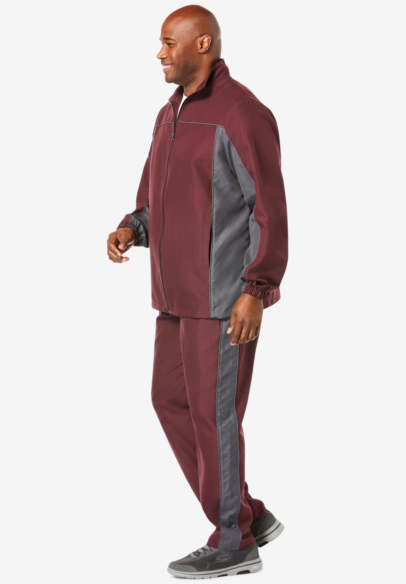 KingSize Men's Big & Tall Long Sleeve Colorblock Tracksuit - 5XL, Deep Burgundy Carbon Colorblock