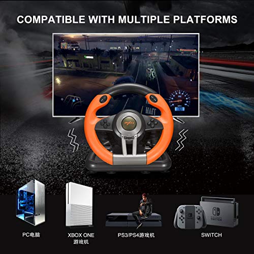 PXN V3III PC Racing Wheels,180° Game Steering Wheel and Dual Motors Vibration ,PS4 Steering Wheel with Linear Pedal/Accelerator Brake,for PC/PS4/Xbox One/Xbox Series X|S/Switch(Black)
