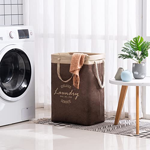 TECHMILLY 72L Large Laundry Hamper with Removable Bag, Collapsible Laundry Basket with Rope Handles, Dirty Clothes Hamper for Bedroom, Living Room, Clothes Toys Organizer, Brown