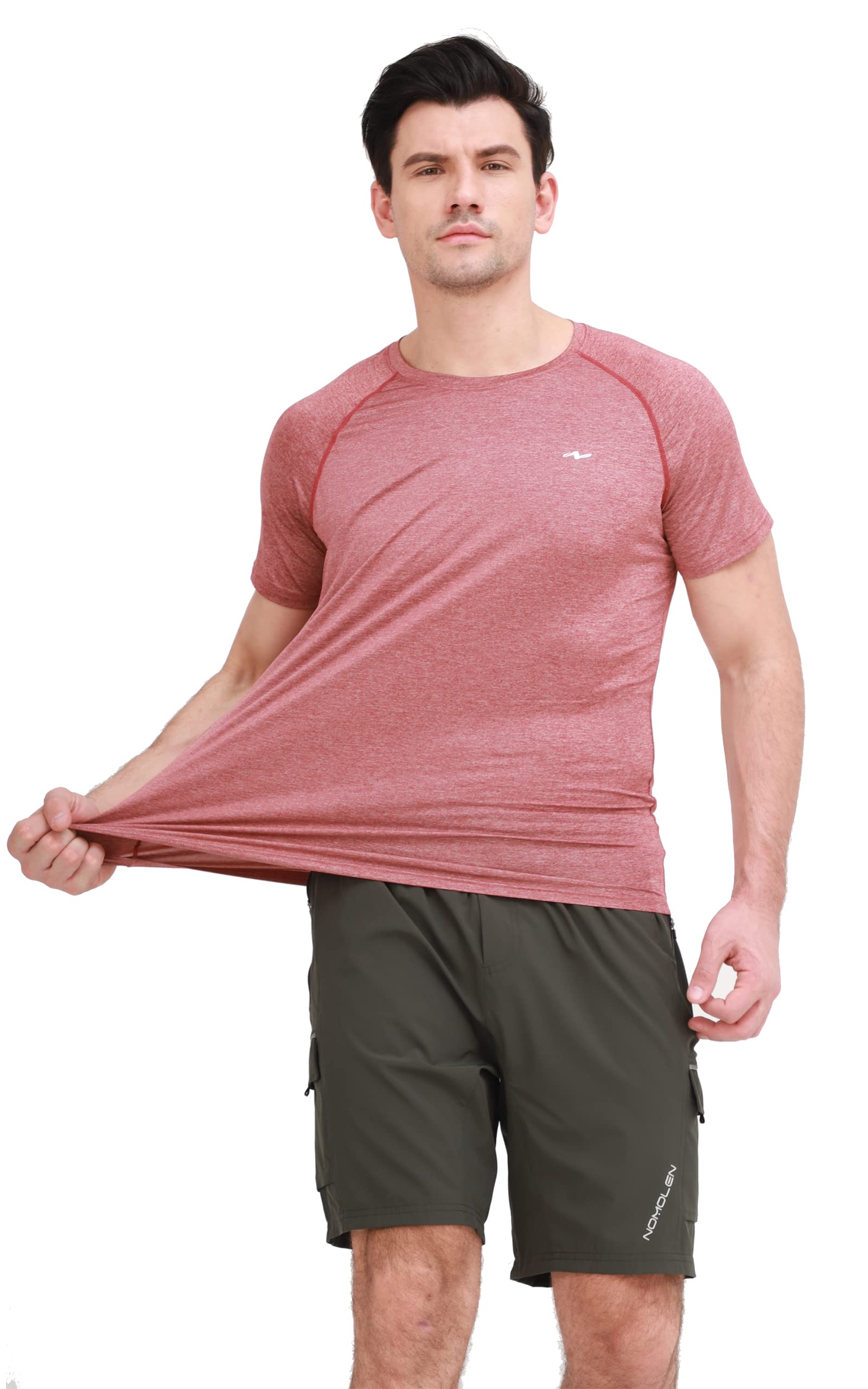 Nomolen Workout Shirts for Men, Dry Fit Athletic Short Sleeve T-Shirt Cooling Performance Shirts for Gym Running Casual Red