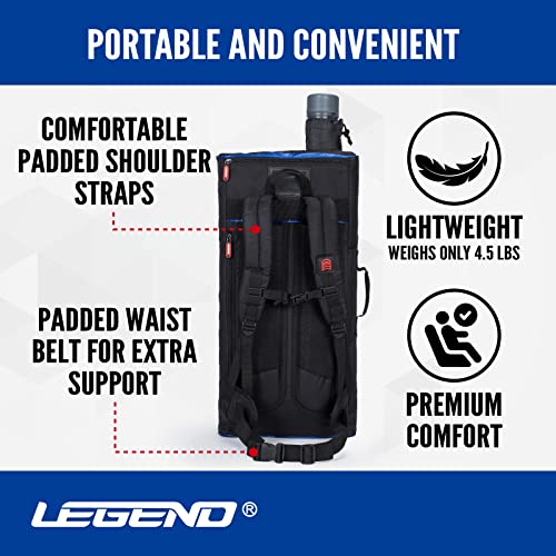 Legend Archery ProTour Backpack - Premium Recurve Bow Case - With Arrows Telescopic Tube - Take Down Recurve Bow up to 27" (Black/Blue)