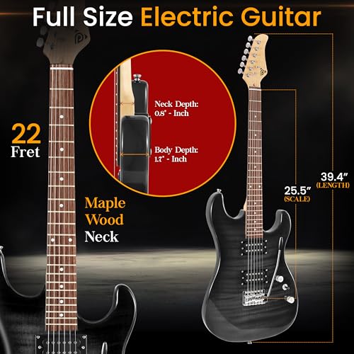 Pyle Electric Guitar Kit with Amp, Full Size Instrument with Humbucker Pickups, Guitarra Electrica Amplifier and Beginner Bundle Accessories, 39" Legacy Red