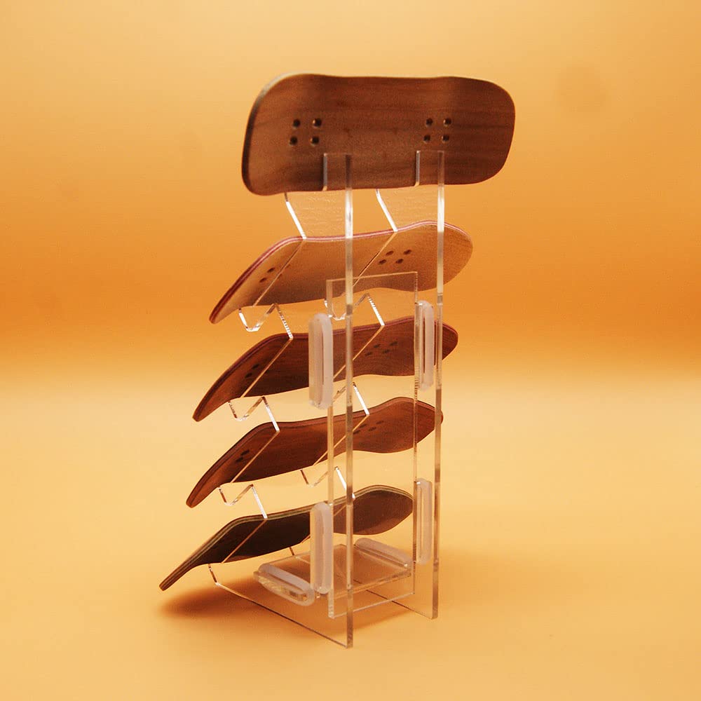 Skateboard Display Rack,4 + 1 Fingerboard Rack , Pro Finger Board Racks Floor Stand, Five-Layer Angle Skateboard Holder, Mini Skateboard Storage Racks, Robust and Easy to Install
