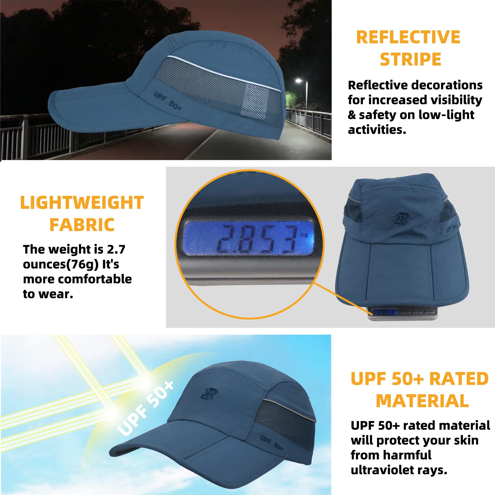 RRvane Folding UPF50+ Sun Protection Hat, Quick Dry Baseball Cap Unstructured Outdoor Sports hat Fit 22"~24-3/8" for Unisex (New, Teal)