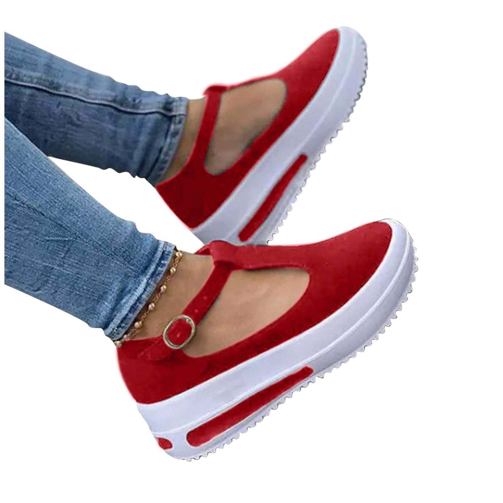 NOLDARES Sandals for Women Casual Summer Closed Toe Buckle Strap Wedge Sandals Hollow Platform Sandals