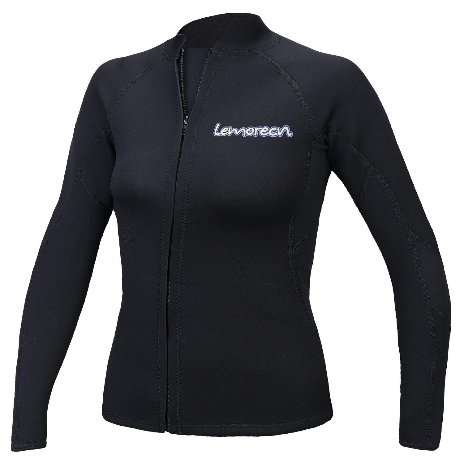 Lemorecn Womens 2mm Neoprene Long Sleeve Jacket Front Zipper Wetsuit Top (2094P8)