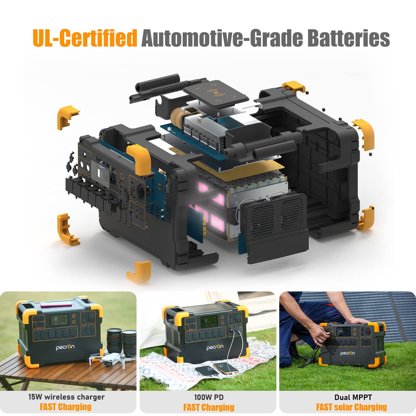 pecron E3000 Portable Power Station,3108Wh Portable Solar Generator with 6X110V/2000W AC Outlets 1200W Max Solar Input Backup Power for Outdoors Camping Fishing Emergency