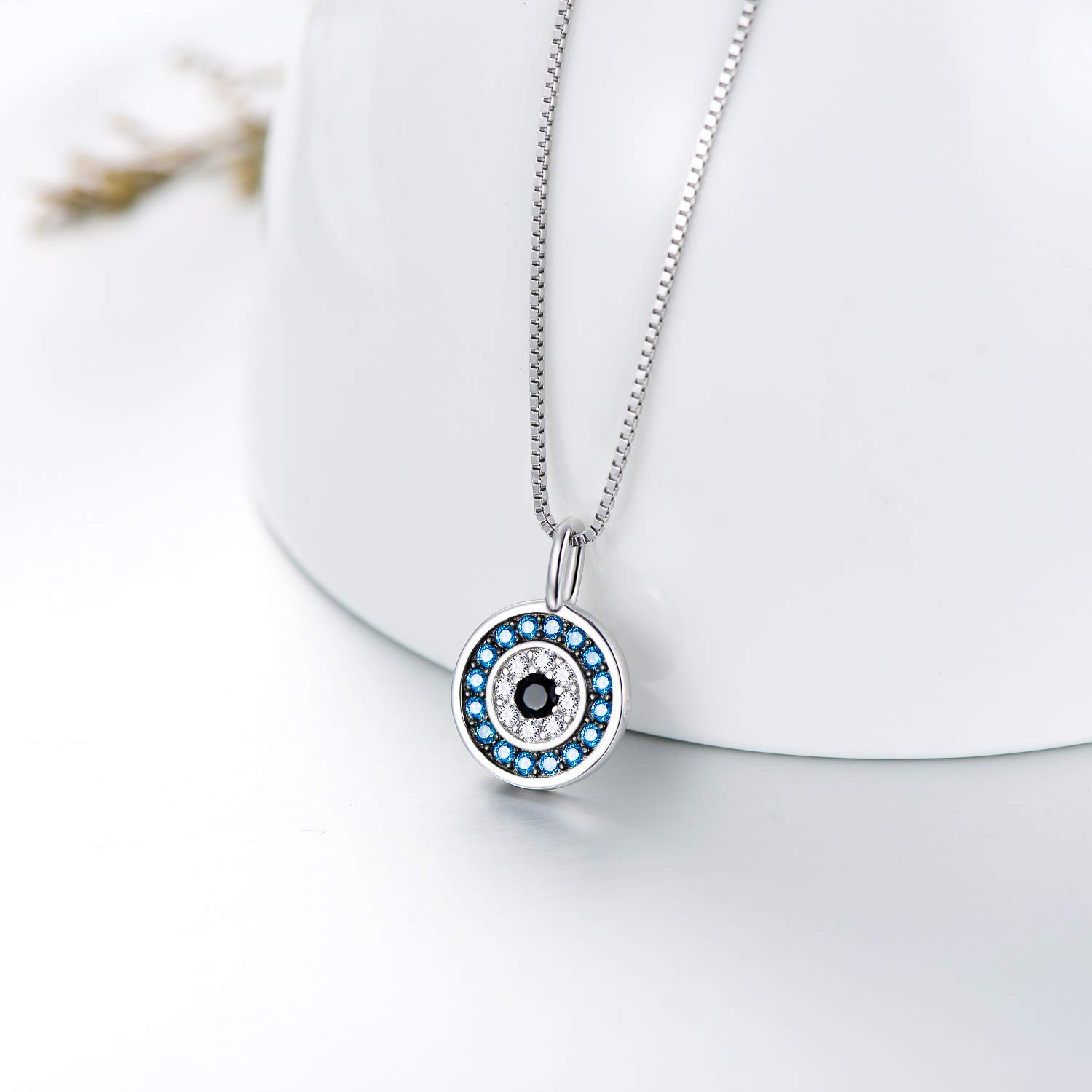 PEIMKO Evil Eye Pendant Necklace for Women 925 Sterling Silver Greek Protection Jewelry Amulet Gift Lucky Necklace for Mom(White Gold)