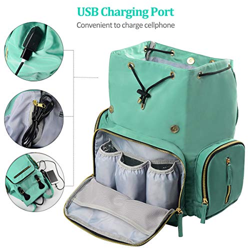 KZNI Leather Diaper Bag Backpack, Diaper Backpack Nappy Baby Bags for Mom Unisex Maternity Diaper Bag with Stroller Hanger (Blue)