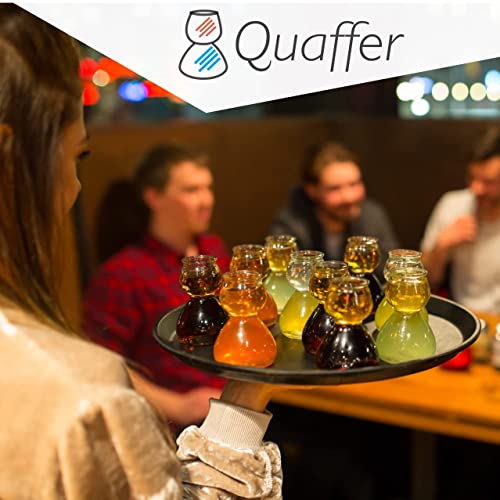 QUAFFER Double Bubble Layered PLASTIC Shot Glass Plus Recipe Card – Clear Chaser Shot Glass Jigger for Smooth Tasty Shots – Fun Unique Split Shot Glasses Barware (Set of 4)