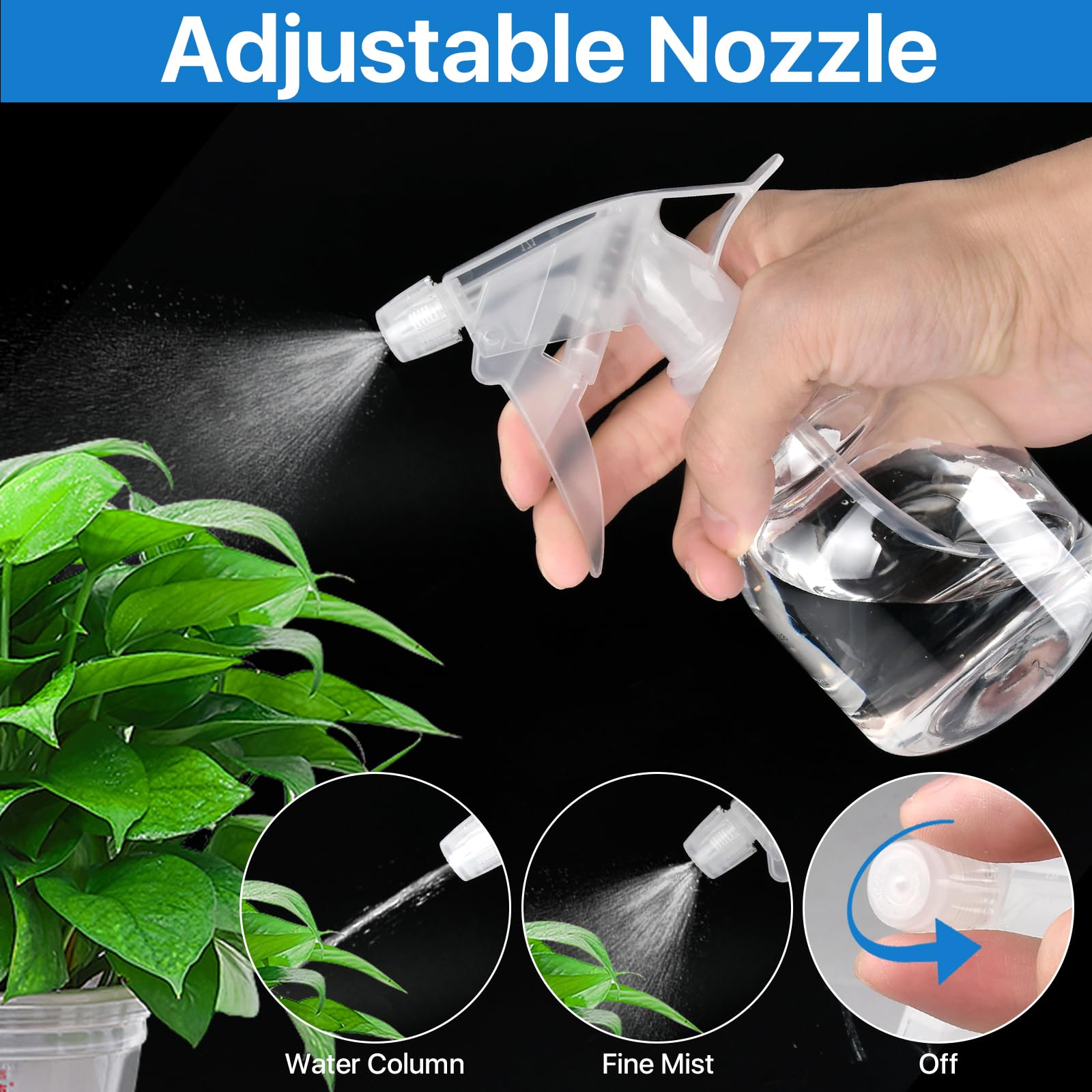 Worldity 24 Pcs Empty Plastic Spray Bottles 8 oz, Clear Spray Bottles, Mini Spray Bottles with Measurement Adjustable Nozzle, Refillable Spray Bottles for Hair Plant Kitchen Bath