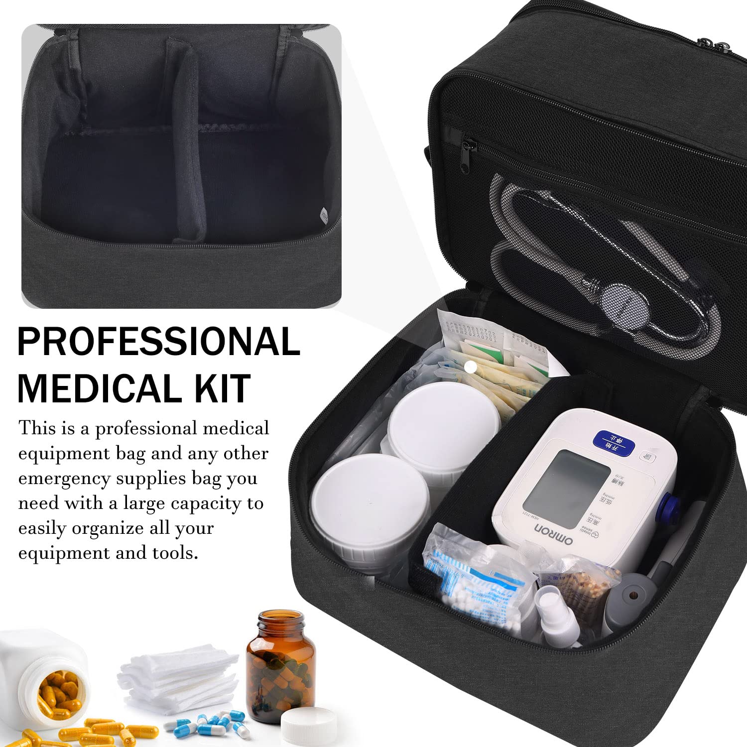 TUSIASC Pill Bottle Organizer Medicine Bag Medication Storage Organization Medicine Travel Carrying Case Home Health Aid Bag with Shoulder Strap (Bag Only)