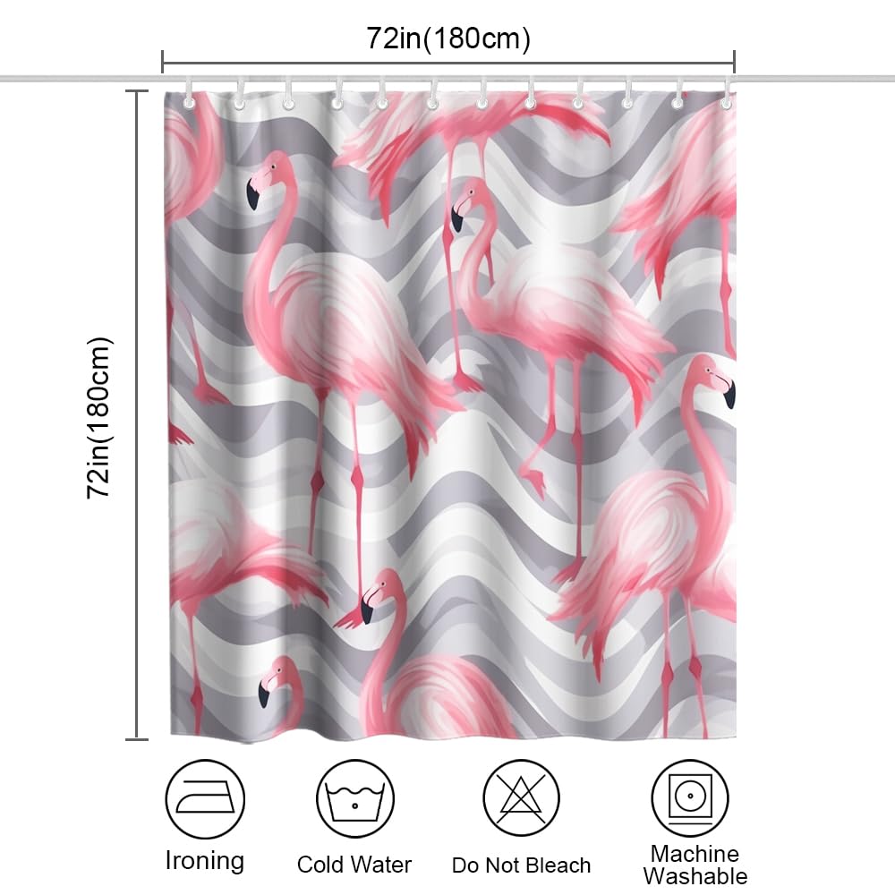 LAlifeasy Flamingo Shower Curtain Tropical Birds Grey and White Abstract Theme Bathroom Decor Sets with Hooks Waterproof 72 x 72 inches Pink Grey White