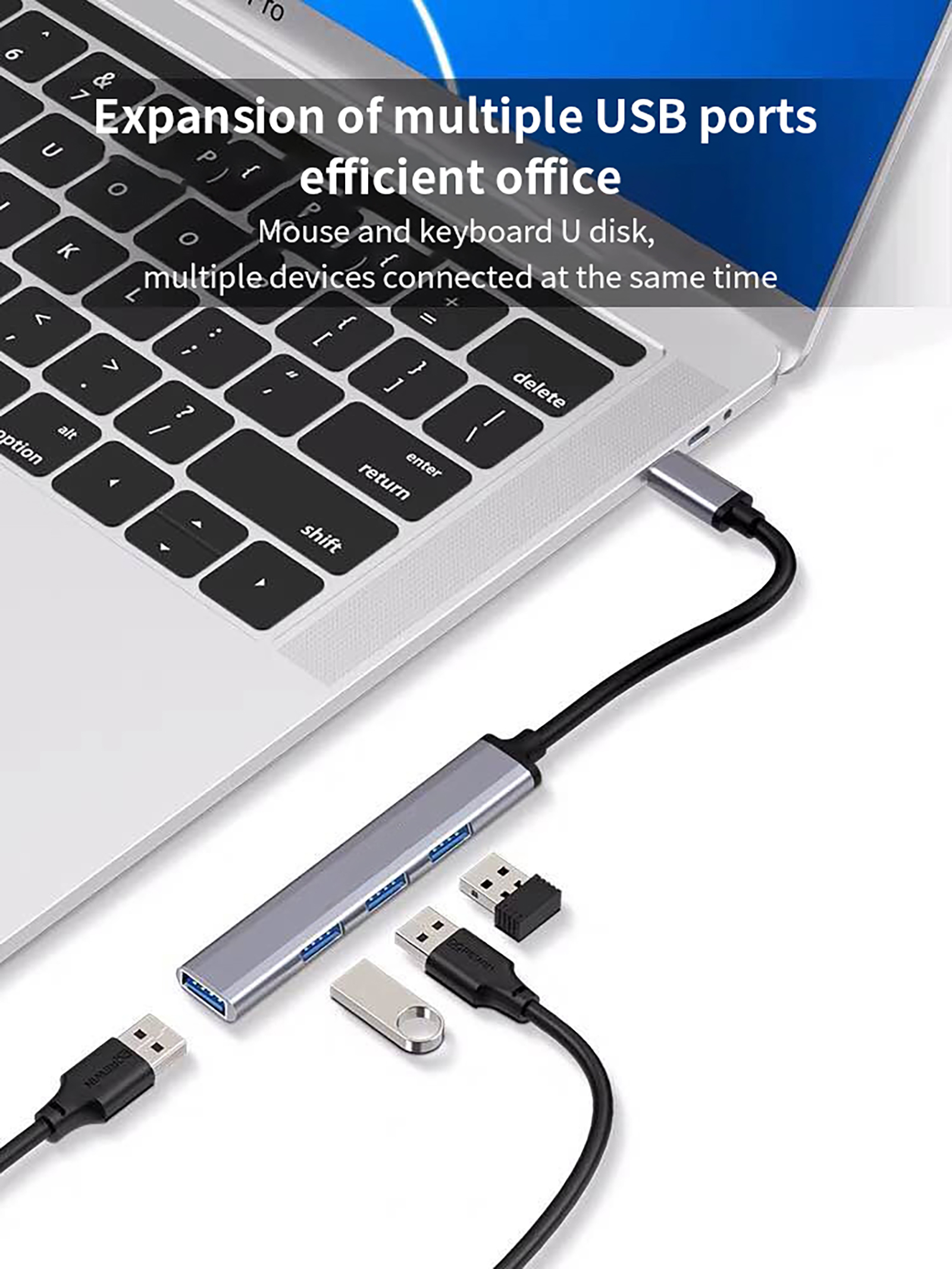 USB Hub 3.0, USB c hub and 4-in-1 Docking Station,UltraSlim Portable Data USB c Adapter Applicable for MacBook,Ipad Pro,Surface PC and Laptops, Flash Drive, Mobile HDD, Printer