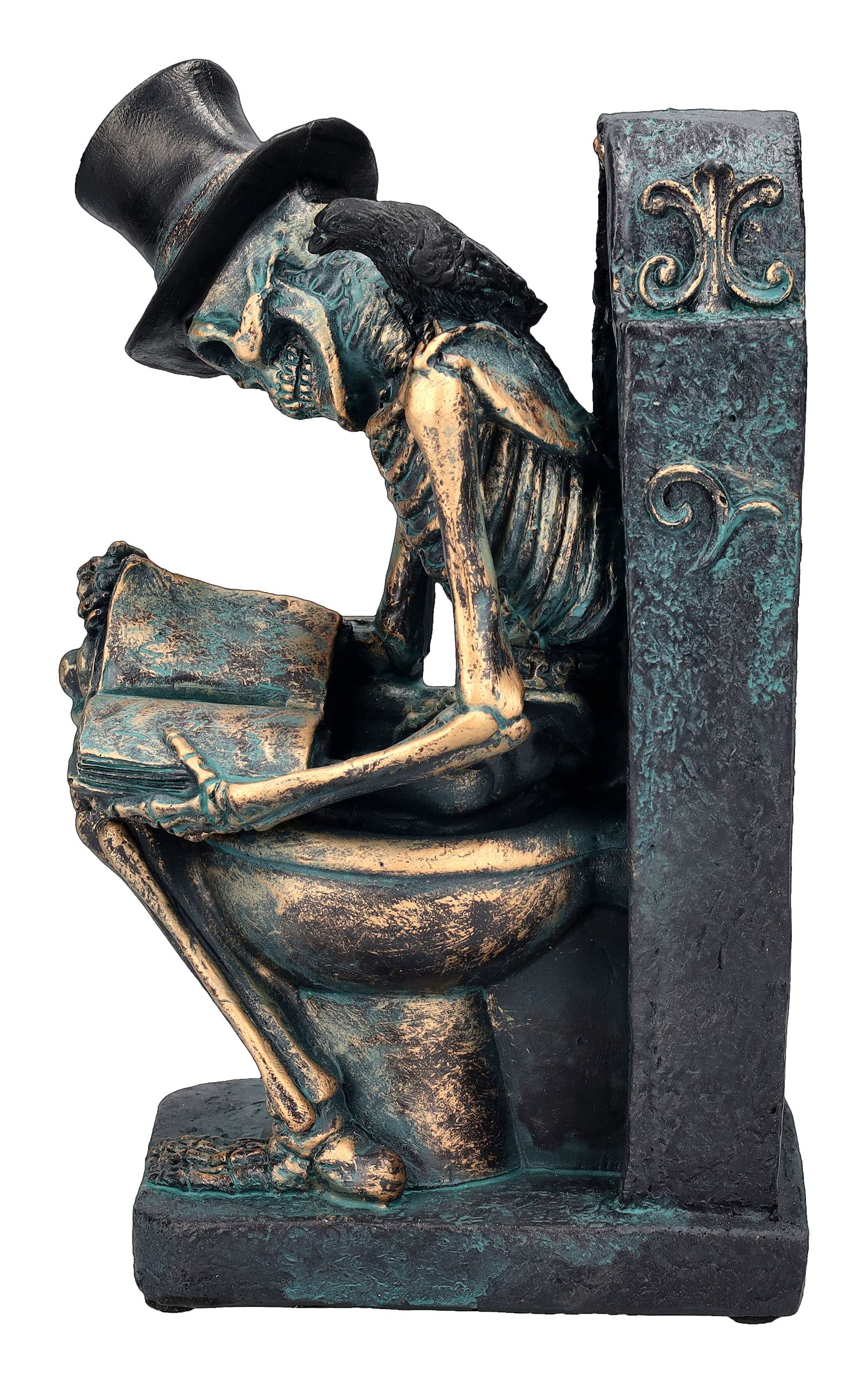 Pacific Giftware RIP Bronze Finish Skeleton Reading on Toilet Tombstone Bathroom Office Decor 8” Tall