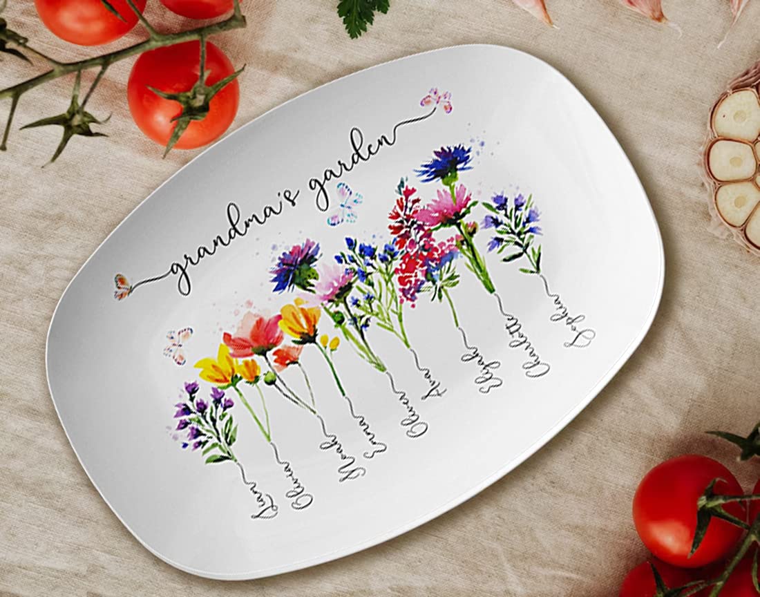 Personalized Grandma's Garden Platter,Custom Birth Month Platter with Grandchild's Name,Personalized Family Platter,Unique Mother's Day Gift for Grandma Mom,20cm*30cm(STYLE3)