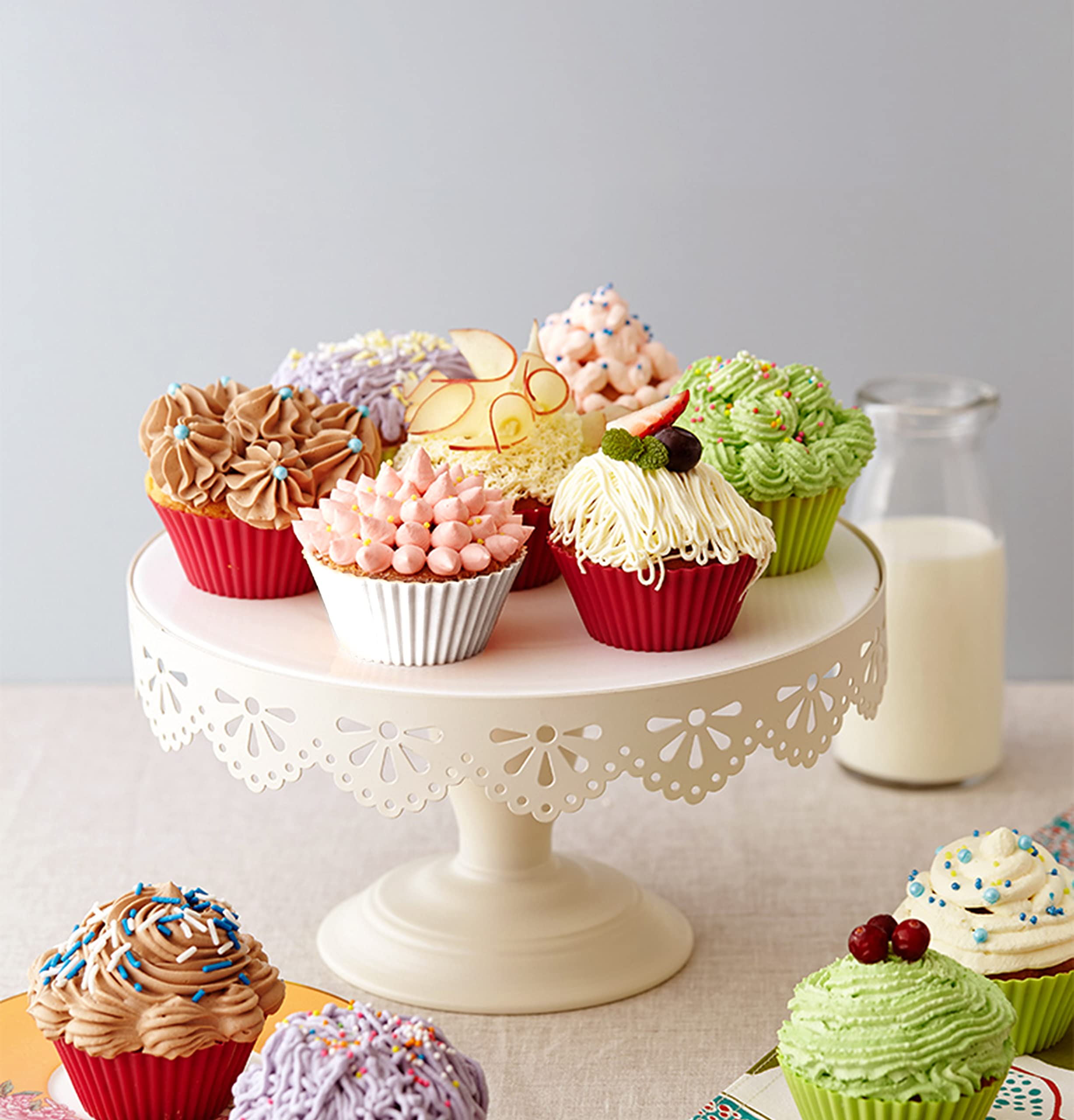 Silicone Cupcake Baking Cups - 24 Pieces Reusable, Muffin Liners, White, Red and Green, BPA Free, Dishwasher Safe MyFurtive Baking Cups, 100% Food Grade Premium Silicone